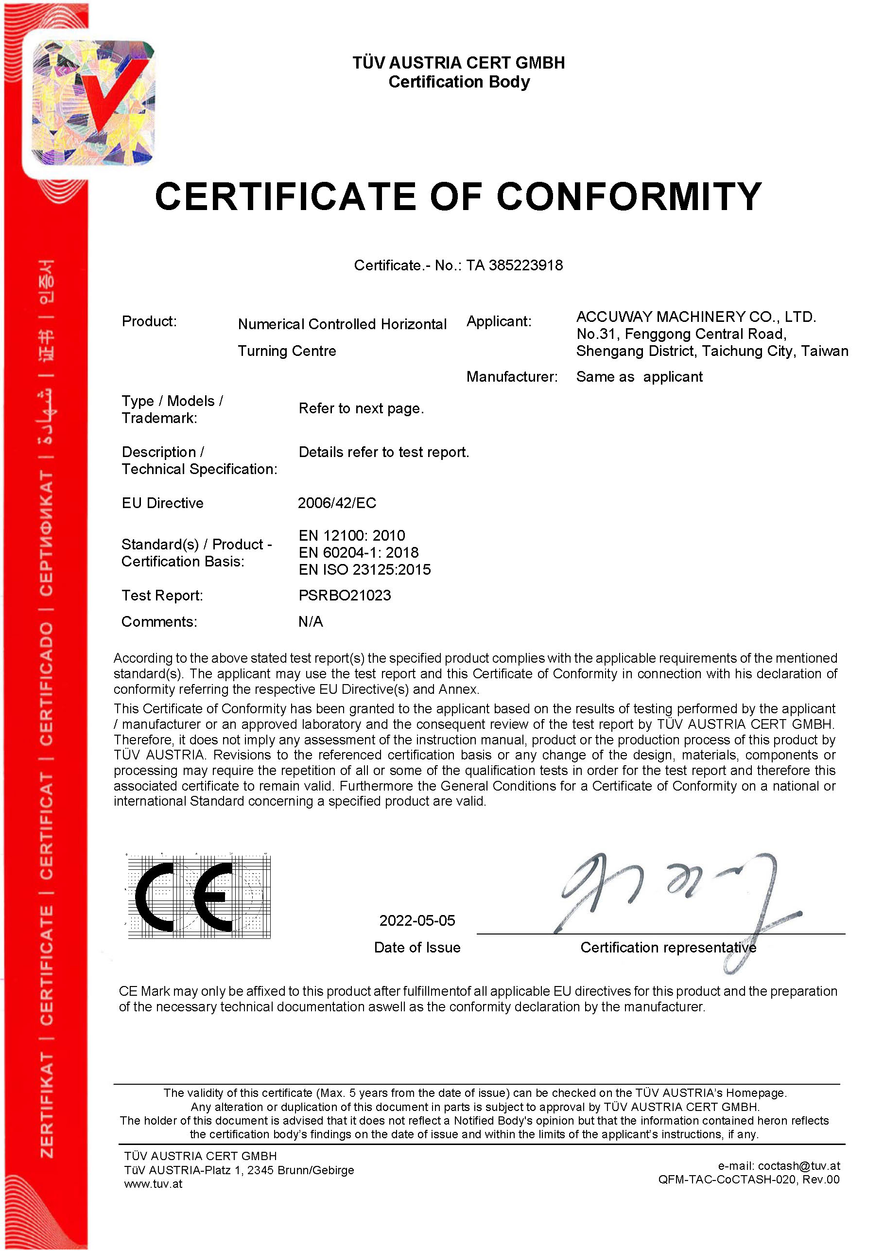 Certifications | ACCUWAY MACHINERY CO., LTD.